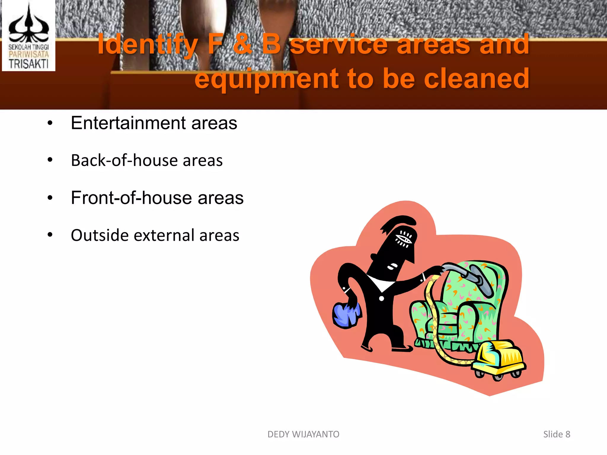 Part 1 clean and tidy food & bev service area | PPTX