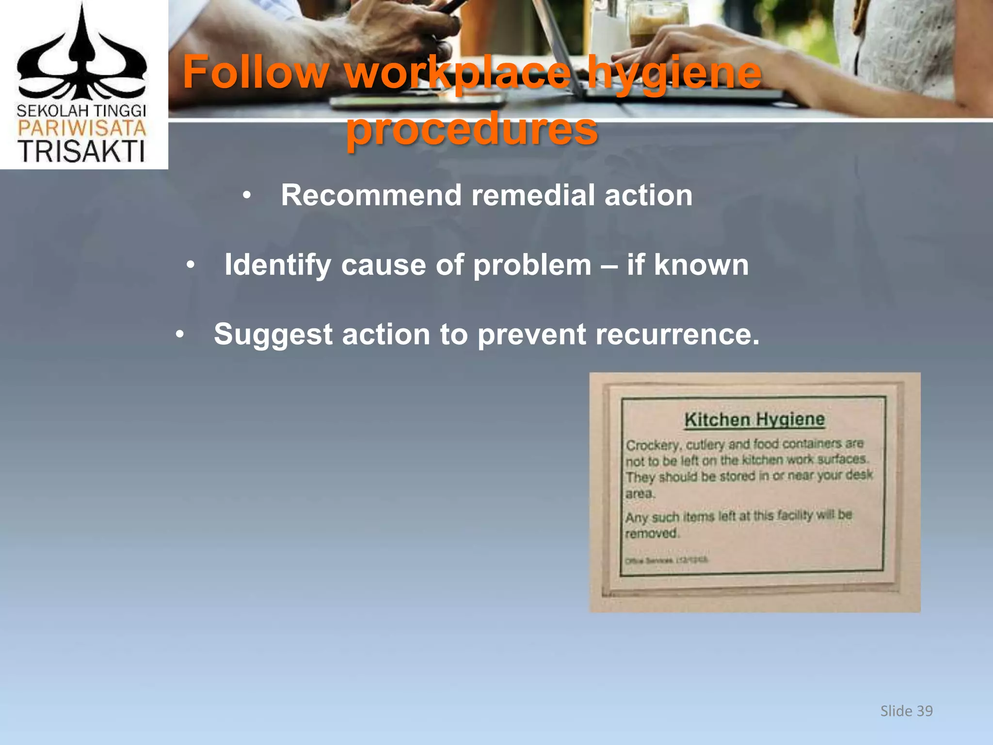 Part 1 comply with workplace hygiene procedures | PPTX