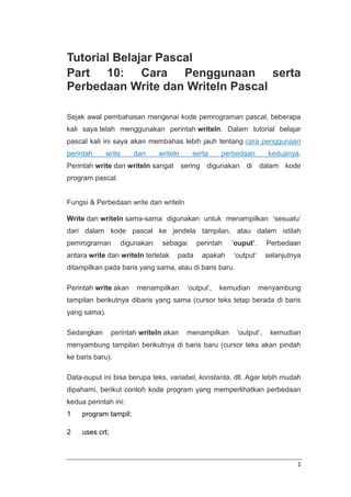Part 10: Penggunaan serta Perbedaan Write dan Writeln | PDF