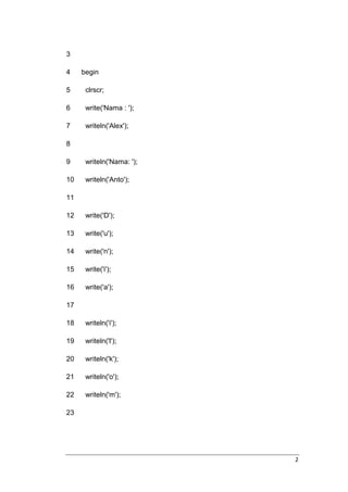 Part 10: Penggunaan serta Perbedaan Write dan Writeln | PDF