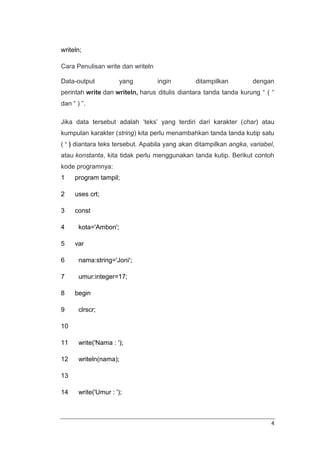 Part 10: Penggunaan serta Perbedaan Write dan Writeln | PDF
