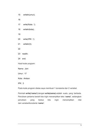 Part 10: Penggunaan serta Perbedaan Write dan Writeln | PDF