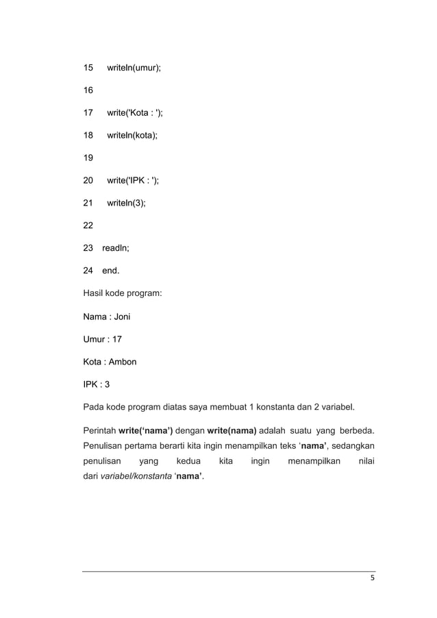 Part 10: Penggunaan serta Perbedaan Write dan Writeln | PDF Part 10: Penggunaan serta Perbedaan Write dan Writeln | PDF