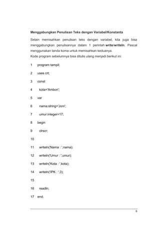 Part 10: Penggunaan serta Perbedaan Write dan Writeln | PDF