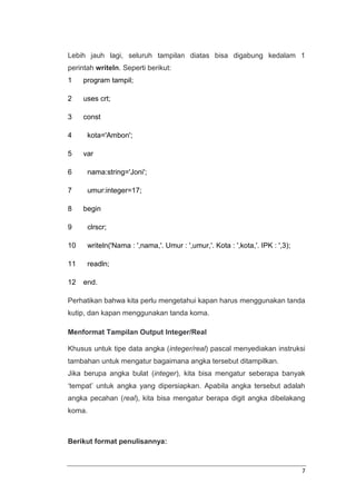 Part 10: Penggunaan serta Perbedaan Write dan Writeln | PDF