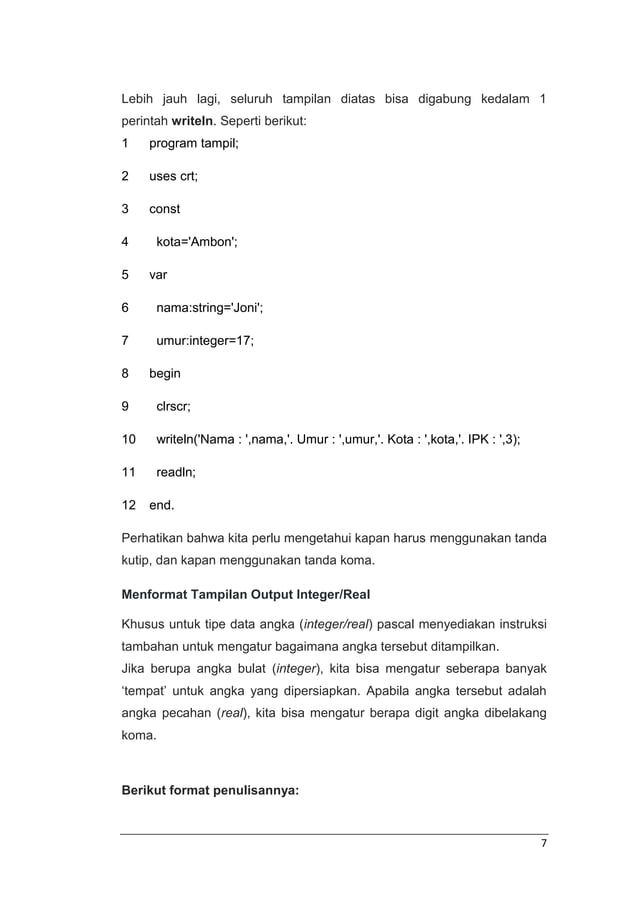 Part 10: Penggunaan serta Perbedaan Write dan Writeln | PDF Part 10: Penggunaan serta Perbedaan Write dan Writeln | PDF