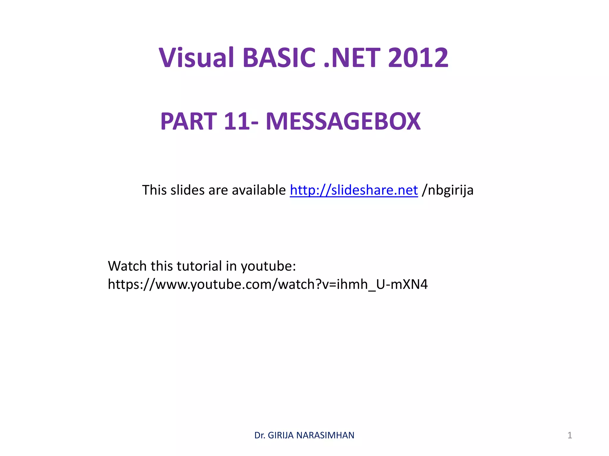 Part 11 messagebox vb.net