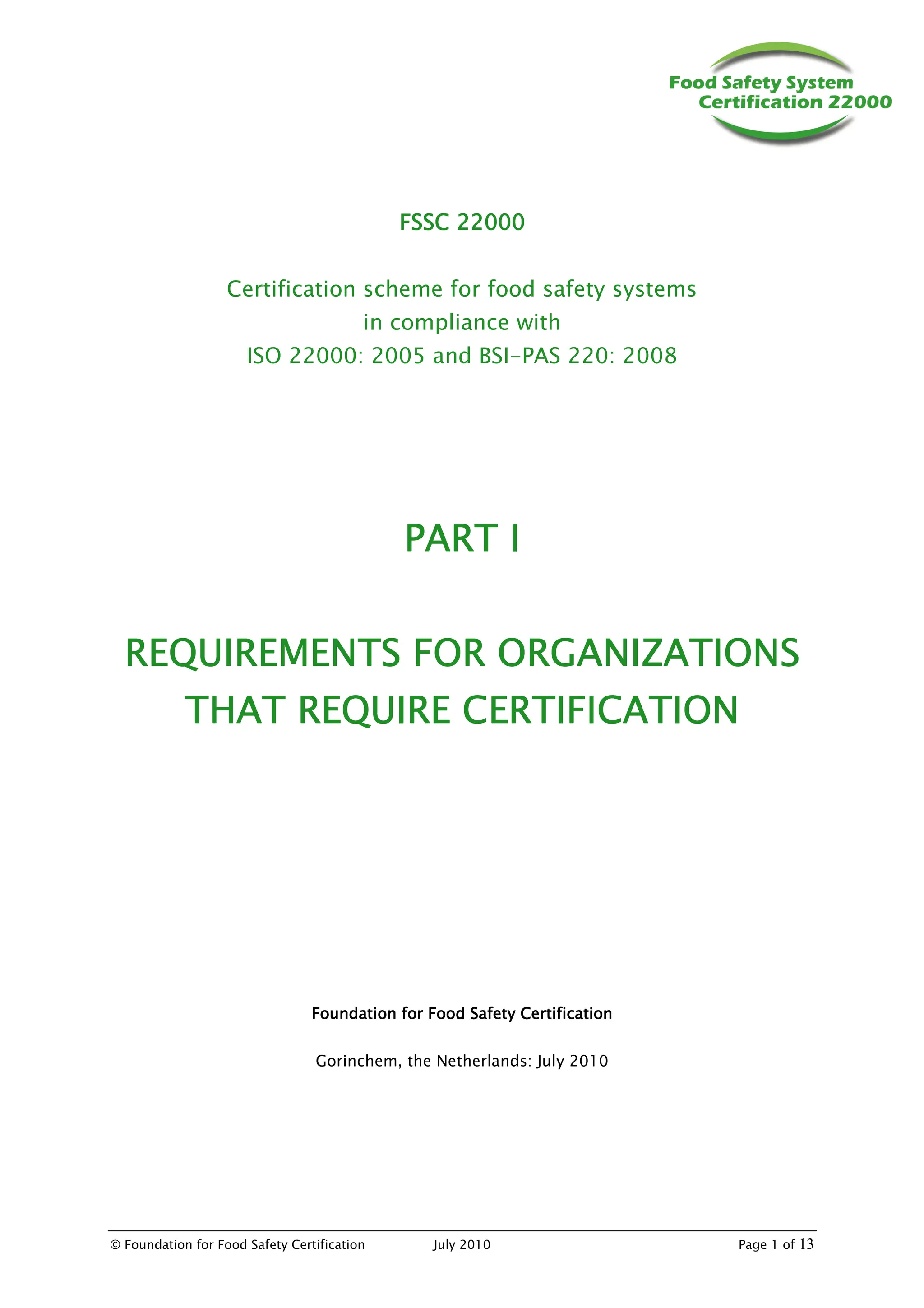 FSSC 22000 certification scheme requirements | PDF