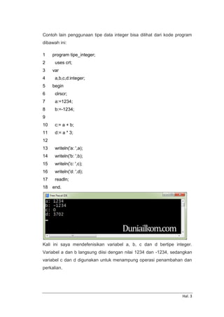 Part 12: Penggunaan Tipe Data Integer | PDF