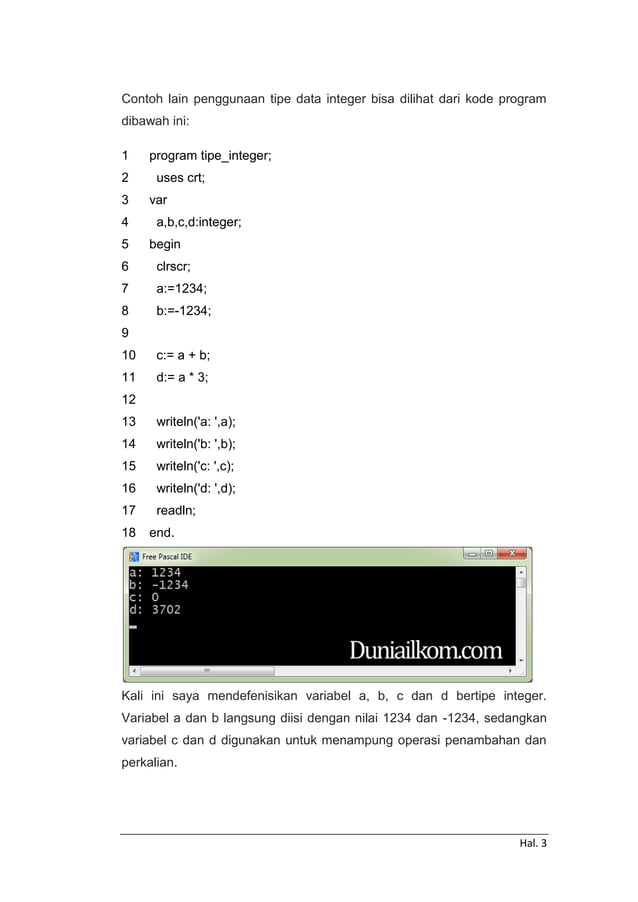 Part 12 Penggunaan Tipe Data Integer Pdf