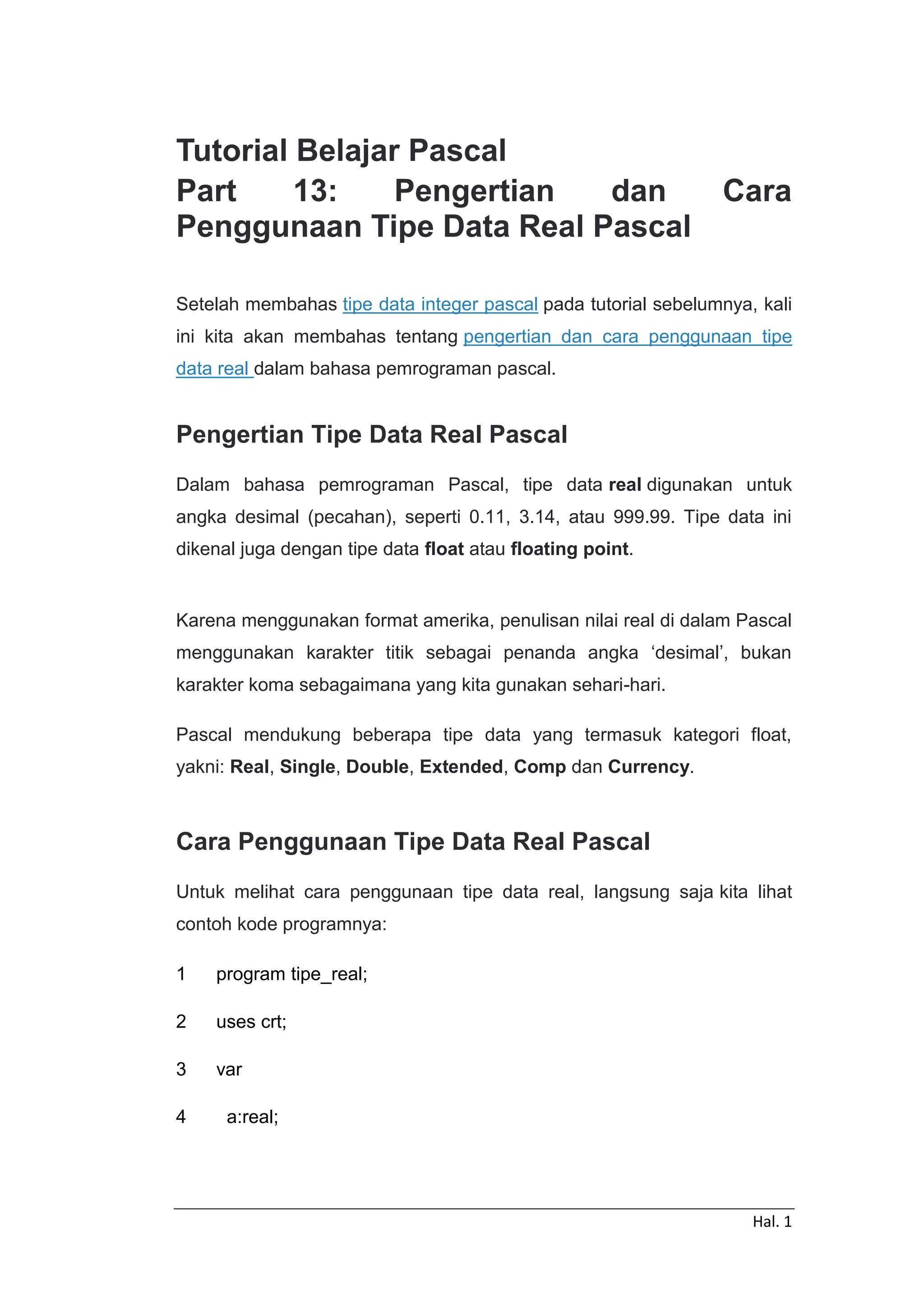 Part 13: Penggunaan Tipe Data Real | PDF