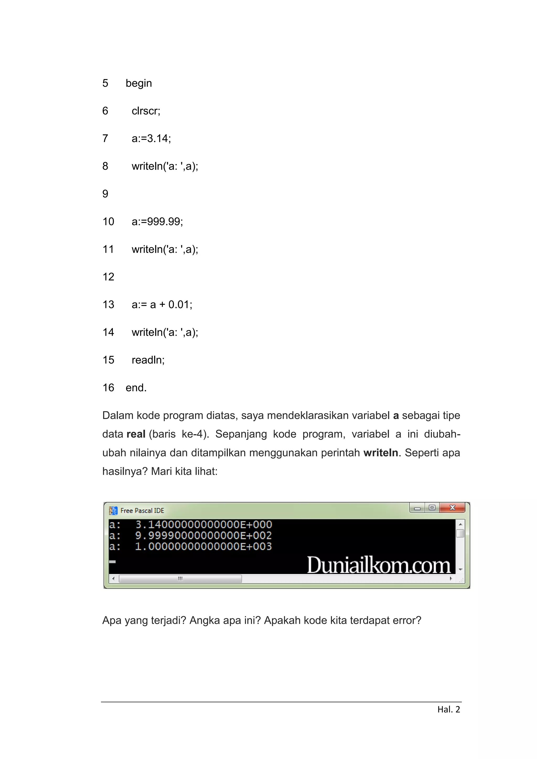 Part 13: Penggunaan Tipe Data Real | PDF
