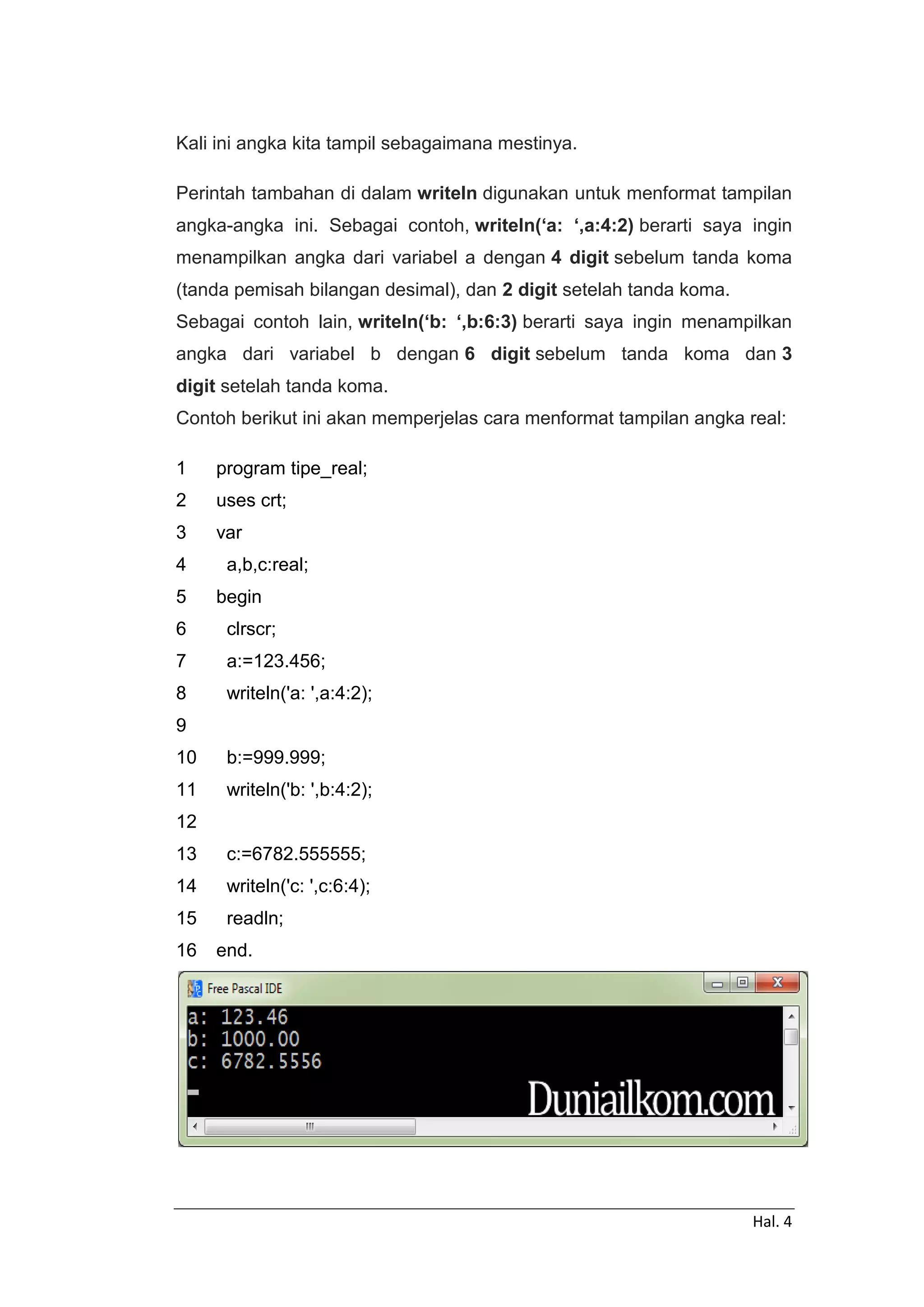 Part 13: Penggunaan Tipe Data Real | PDF