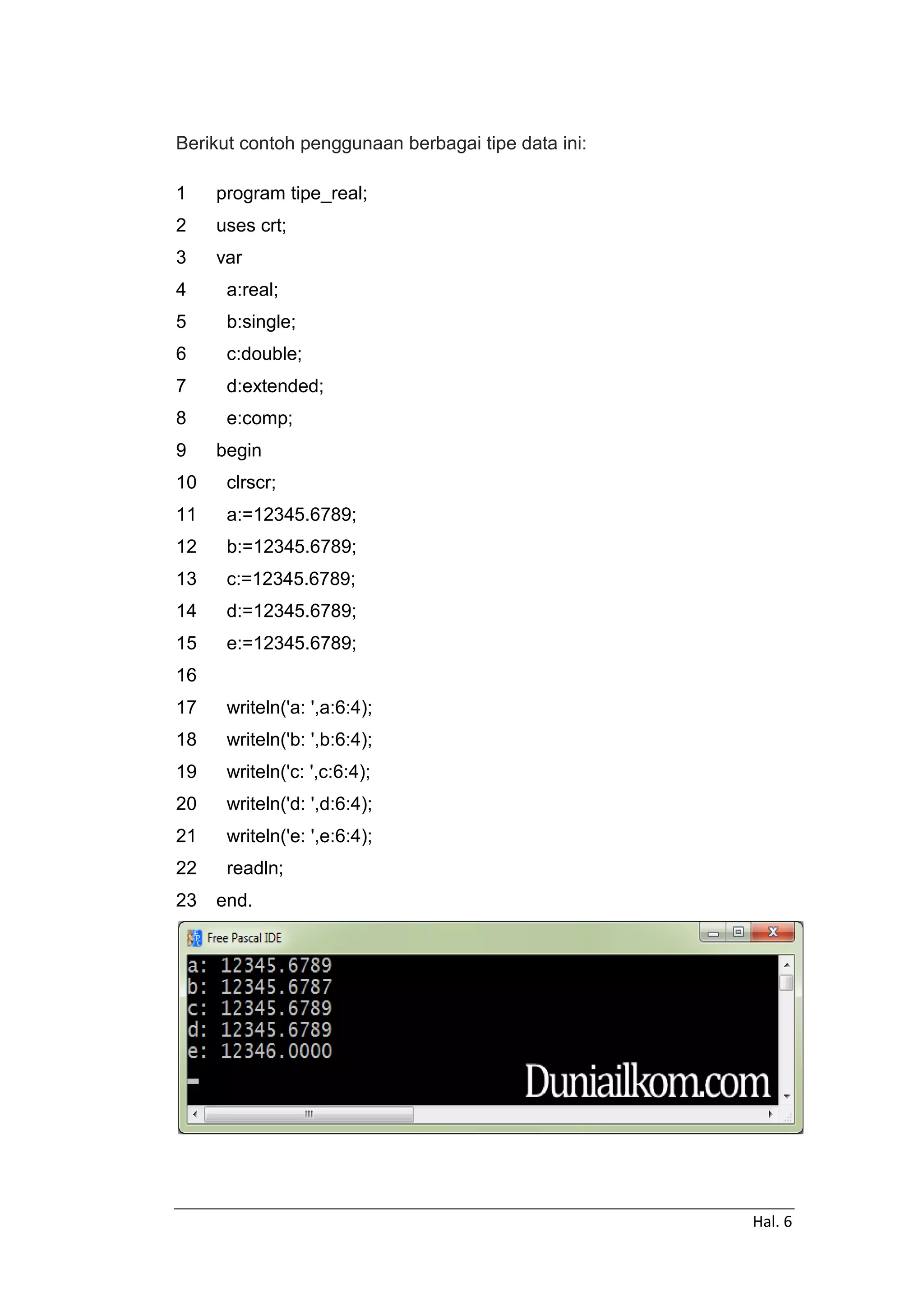 Part 13: Penggunaan Tipe Data Real | PDF