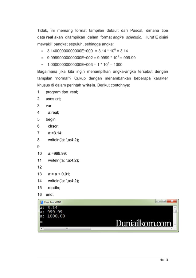 Part 13: Penggunaan Tipe Data Real | PDF