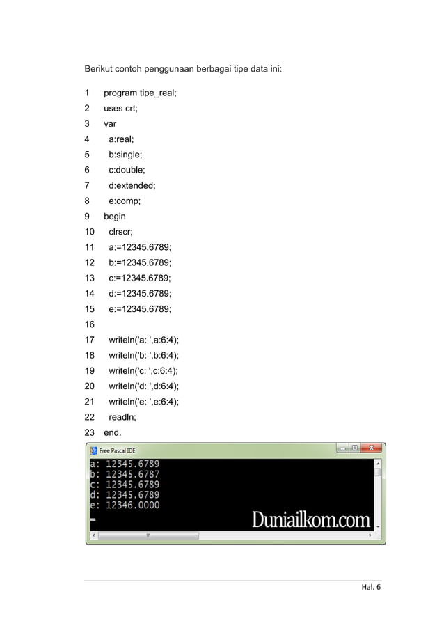 Part 13: Penggunaan Tipe Data Real | PDF