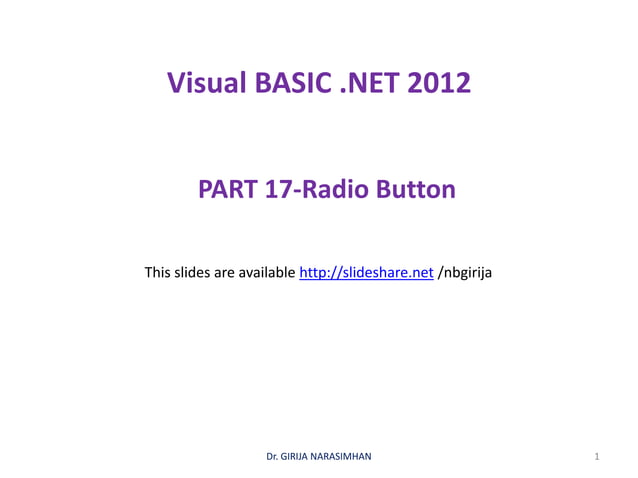 Part17 radio button using vb.net 2012 | PPTX