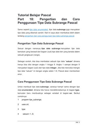 Part 18 Penggunaan Tipe Data Subrange | PDF