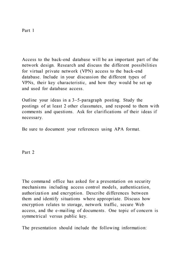 Part 1Access to the back-end database will be an important | PDF