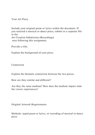 Part 1 Art CreationSelect a poem, musical piece, or dance piece.docx
