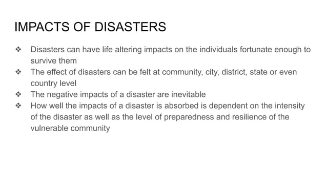 disaster management notes on disaster impacts | PPT