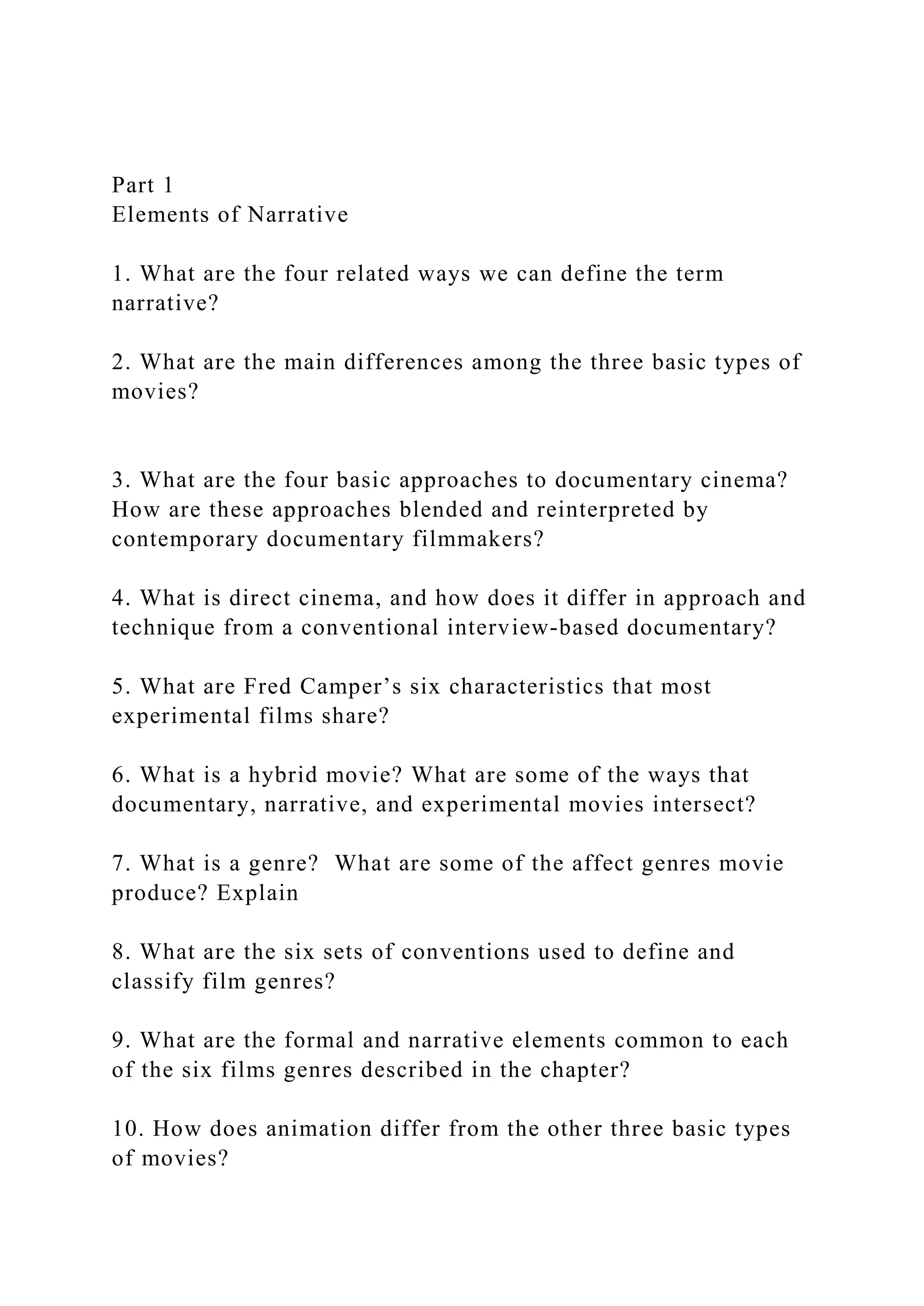 Part 1Elements of Narrative1. What are the four related ways.docx