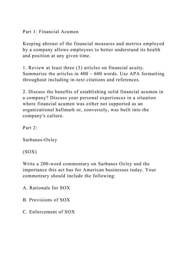 Part 1 Financial AcumenKeeping abreast of the financial measure.docx