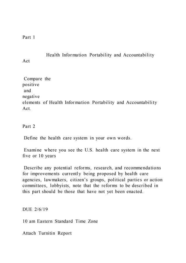 Part 1 Health Information Portability and Acc | DOCX