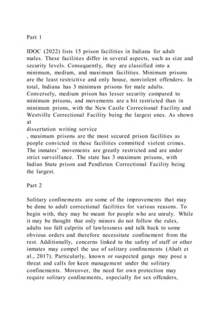 Part 1IDOC (2022) lists 15 prison facilities in Indiana for adul | DOCX ...