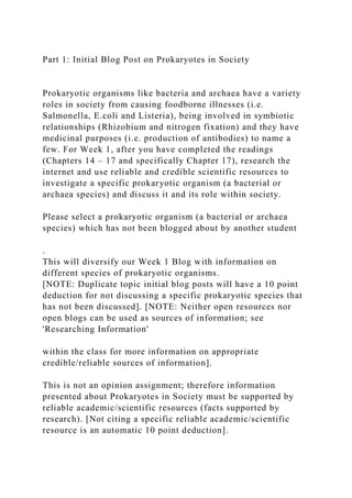 Part 1 Initial Blog Post on Prokaryotes in SocietyProkaryotic.docx