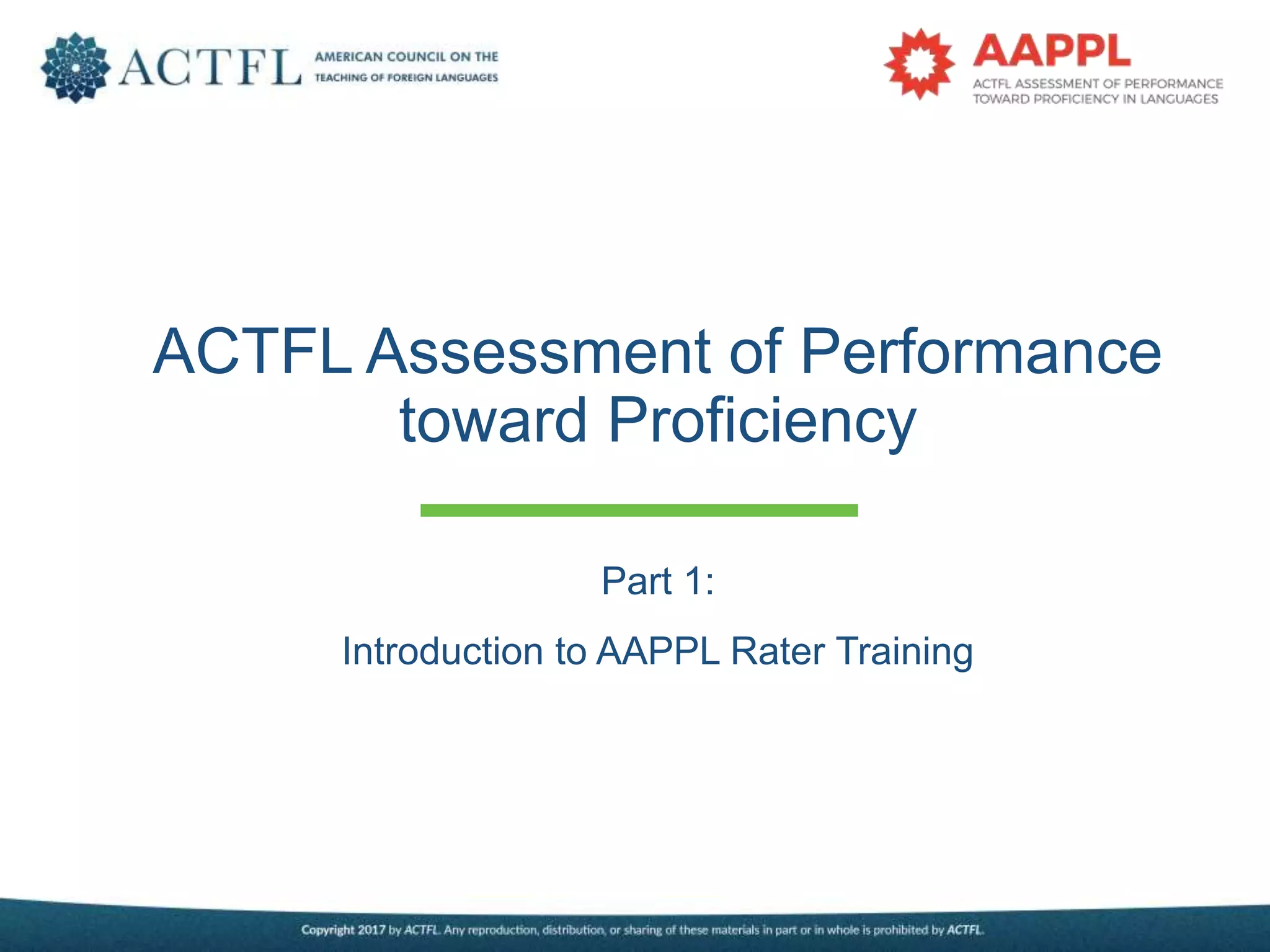 Part1: Introduction to AAPPL Rater Training | PPTX