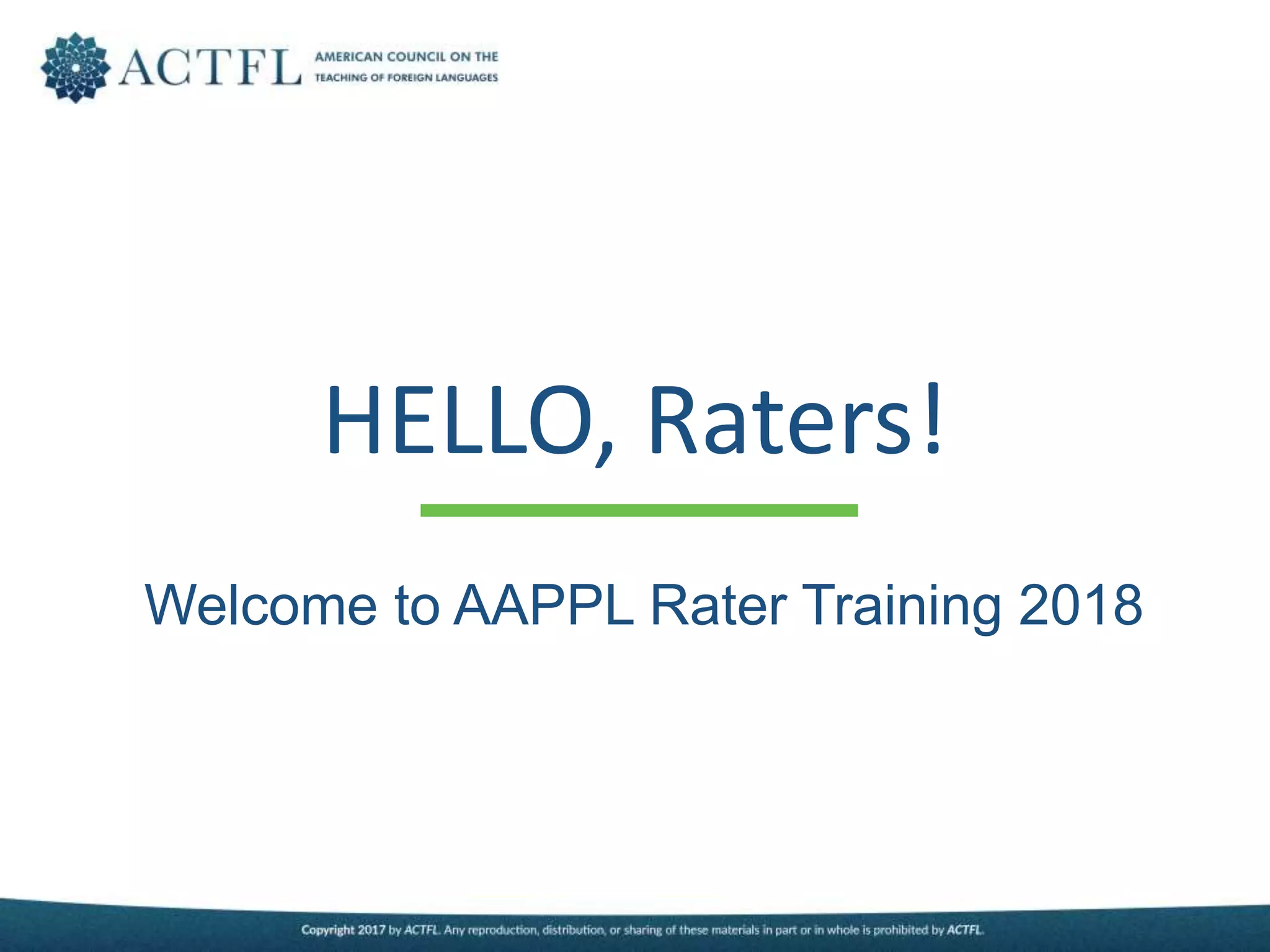 Part1: Introduction to AAPPL Rater Training | PPTX