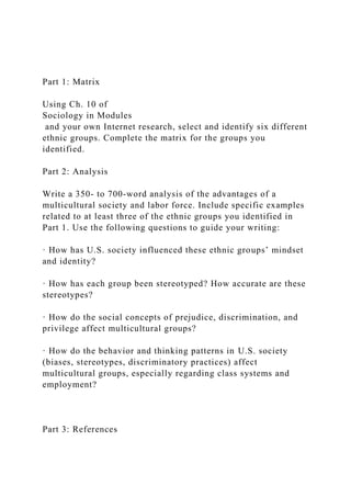 Part 1 MatrixUsing Ch. 10 of Sociology in Modules and y.docx