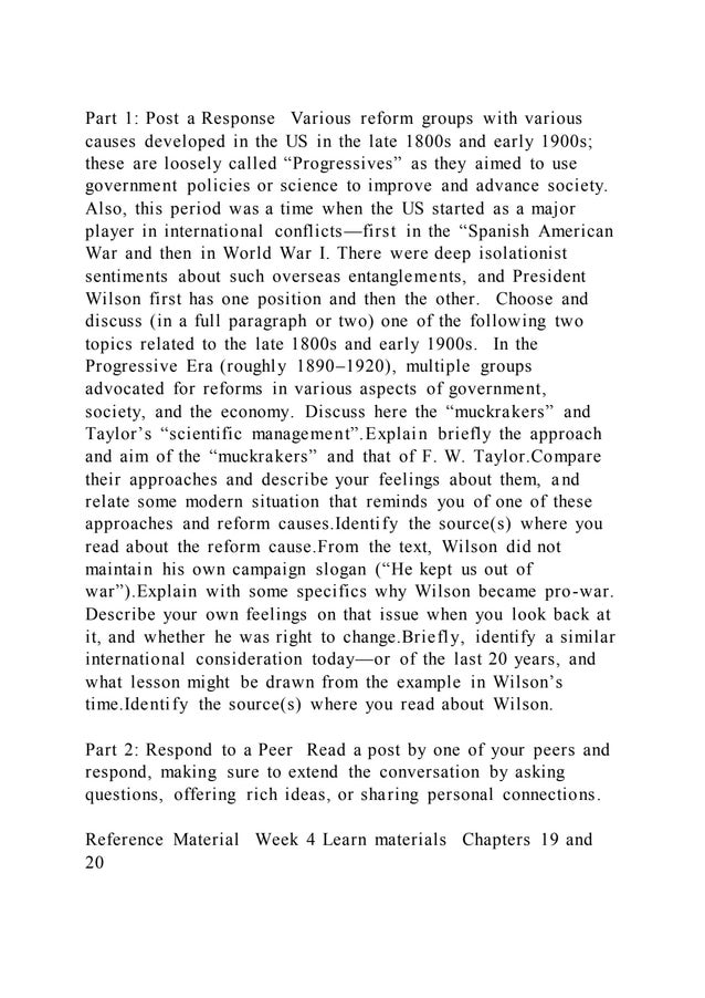 Part 1 Post a Response Various reform groups with various causes d | PDF