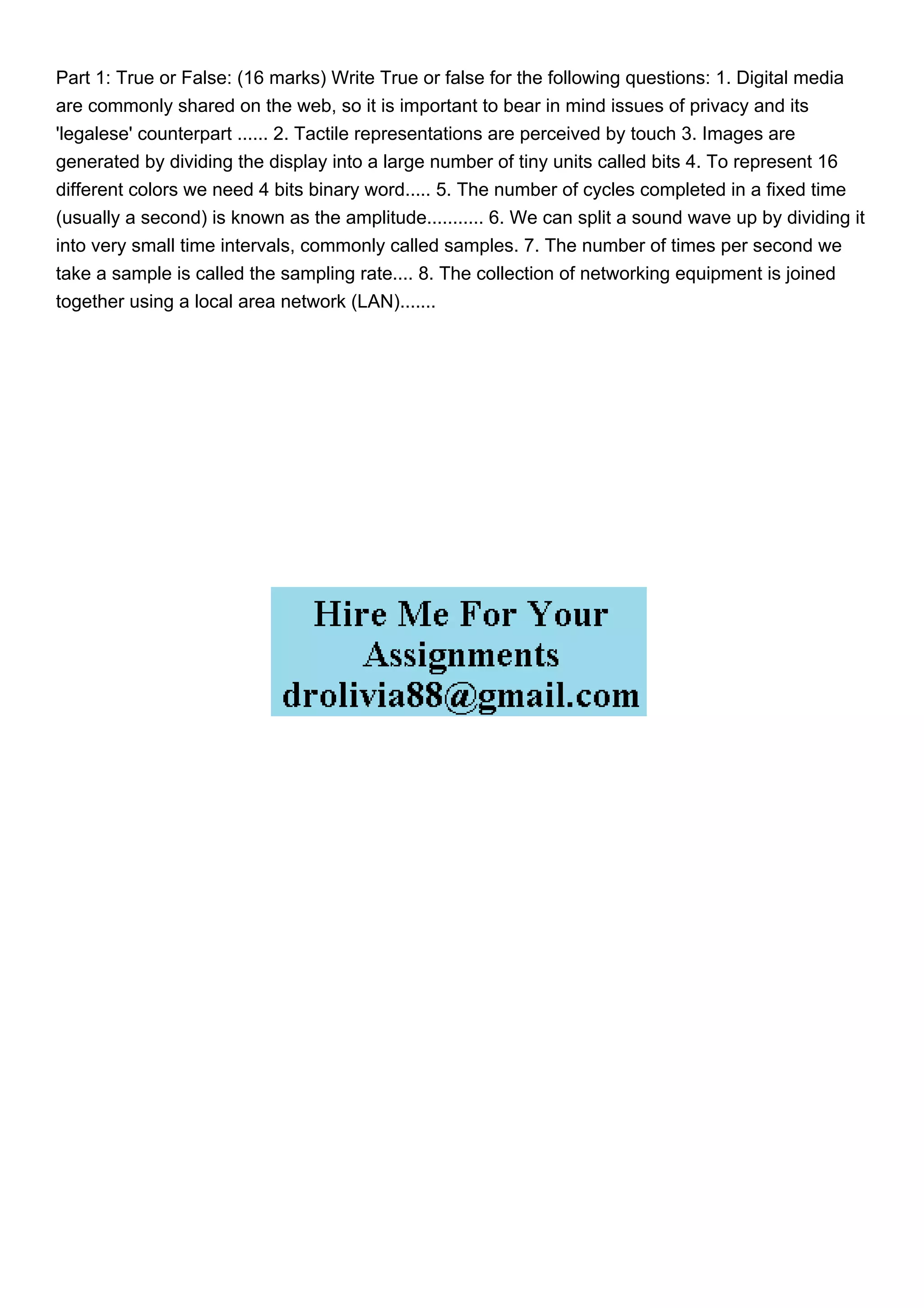 Part 1 True or False 16 marks Write True or false for th.pdf