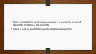 Part 1 unit 2 lesson 2 claims in written text | PPTX