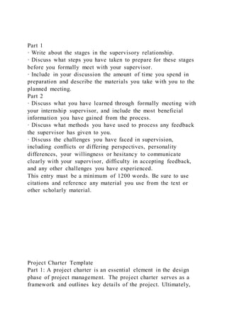 Part 1· Write about the stages in the supervisory relationship. | PDF