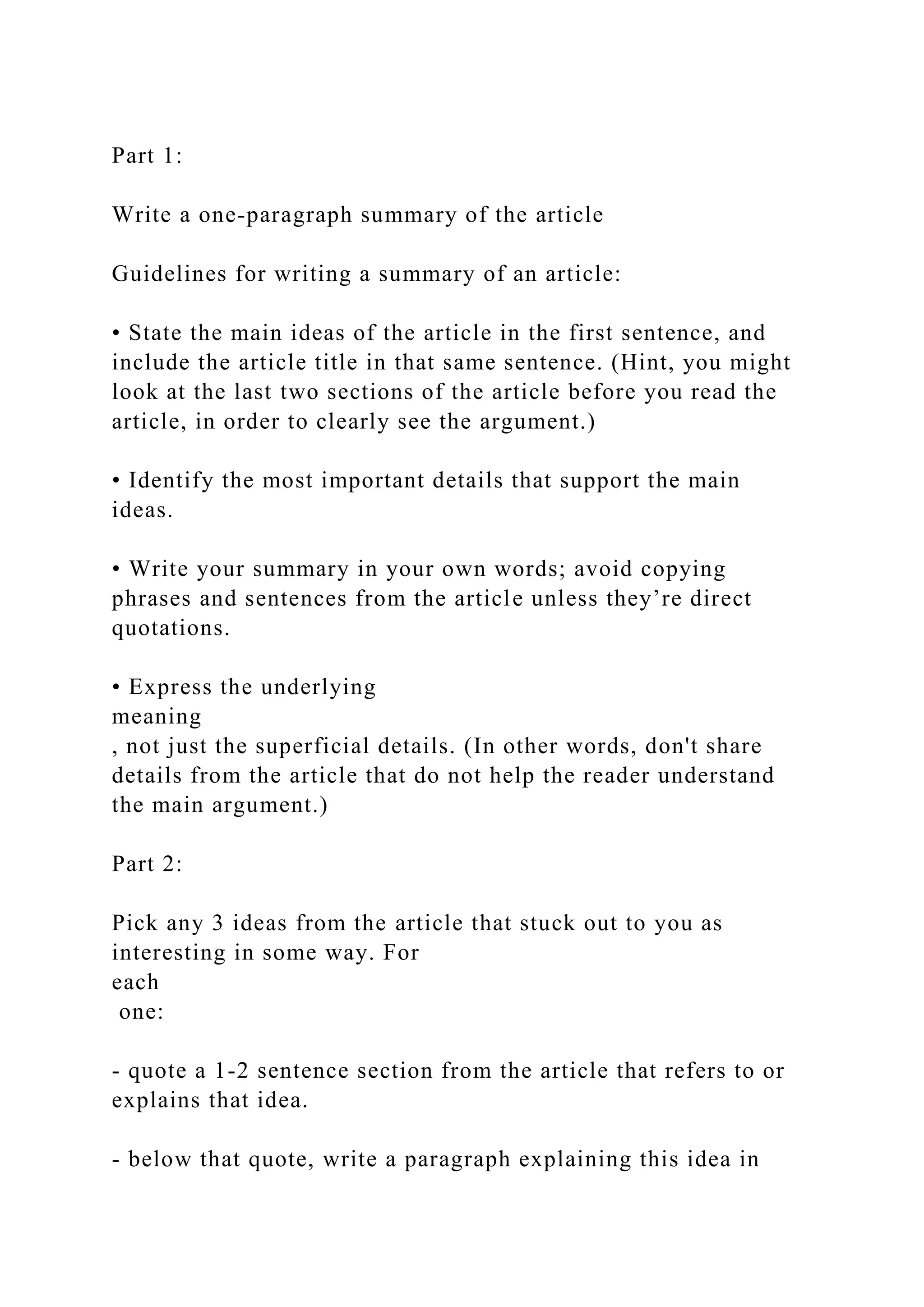 Part 1 Write a one-paragraph summary of the article Guideli.docx ...