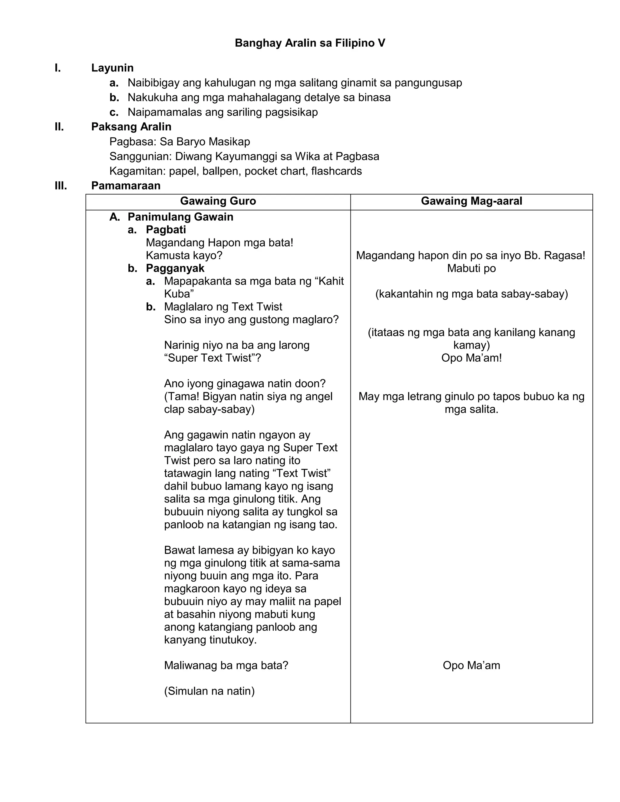 Lesson Plan in Filipino & Practice Teaching Portfolio | DOCX