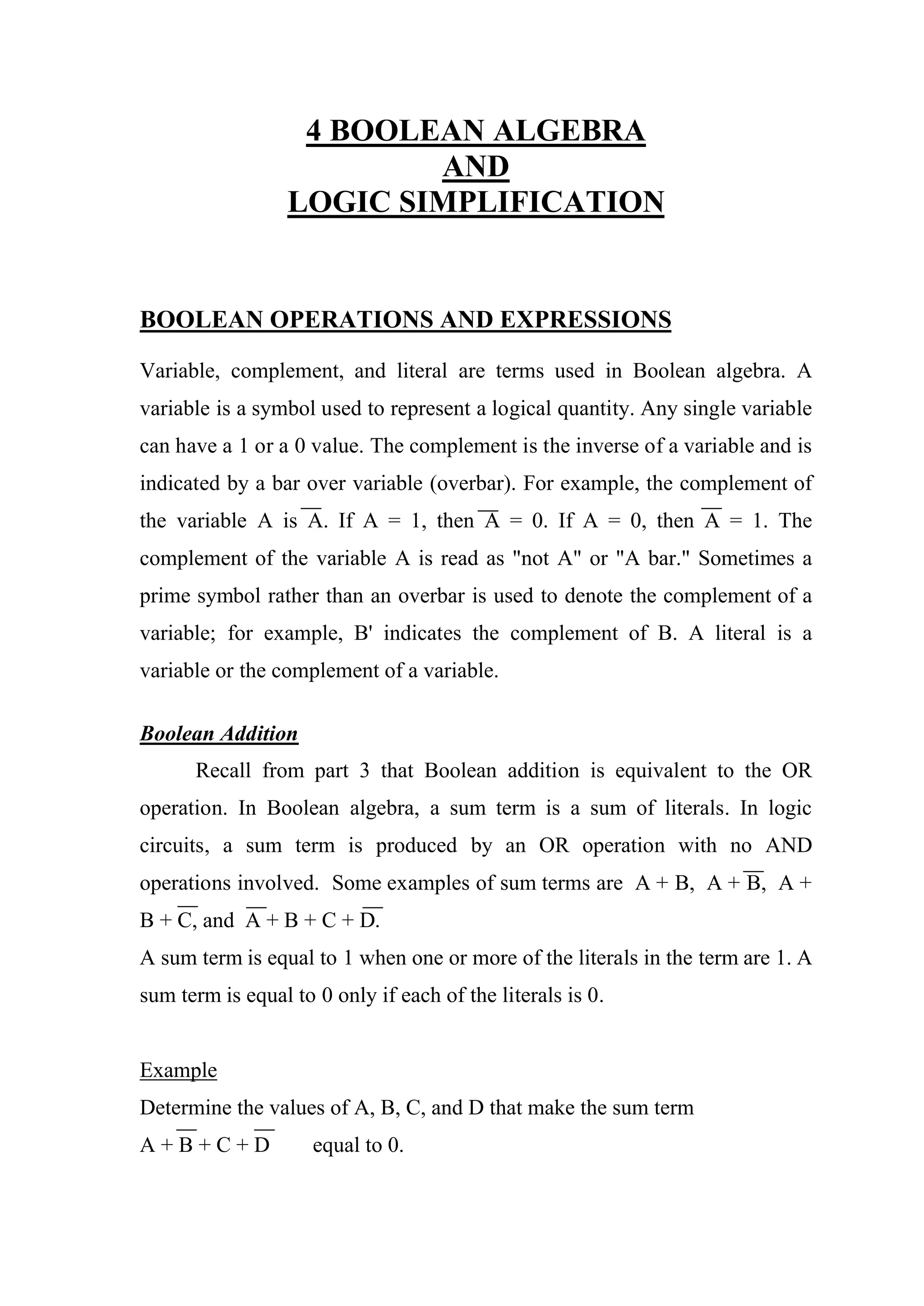 Boolean Algebra and Logic Smiplification | PDF