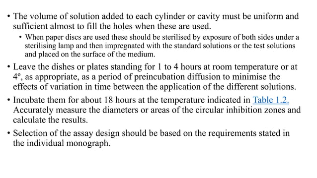 Principles and methods of different microbiological assay, methods for standardization of ...