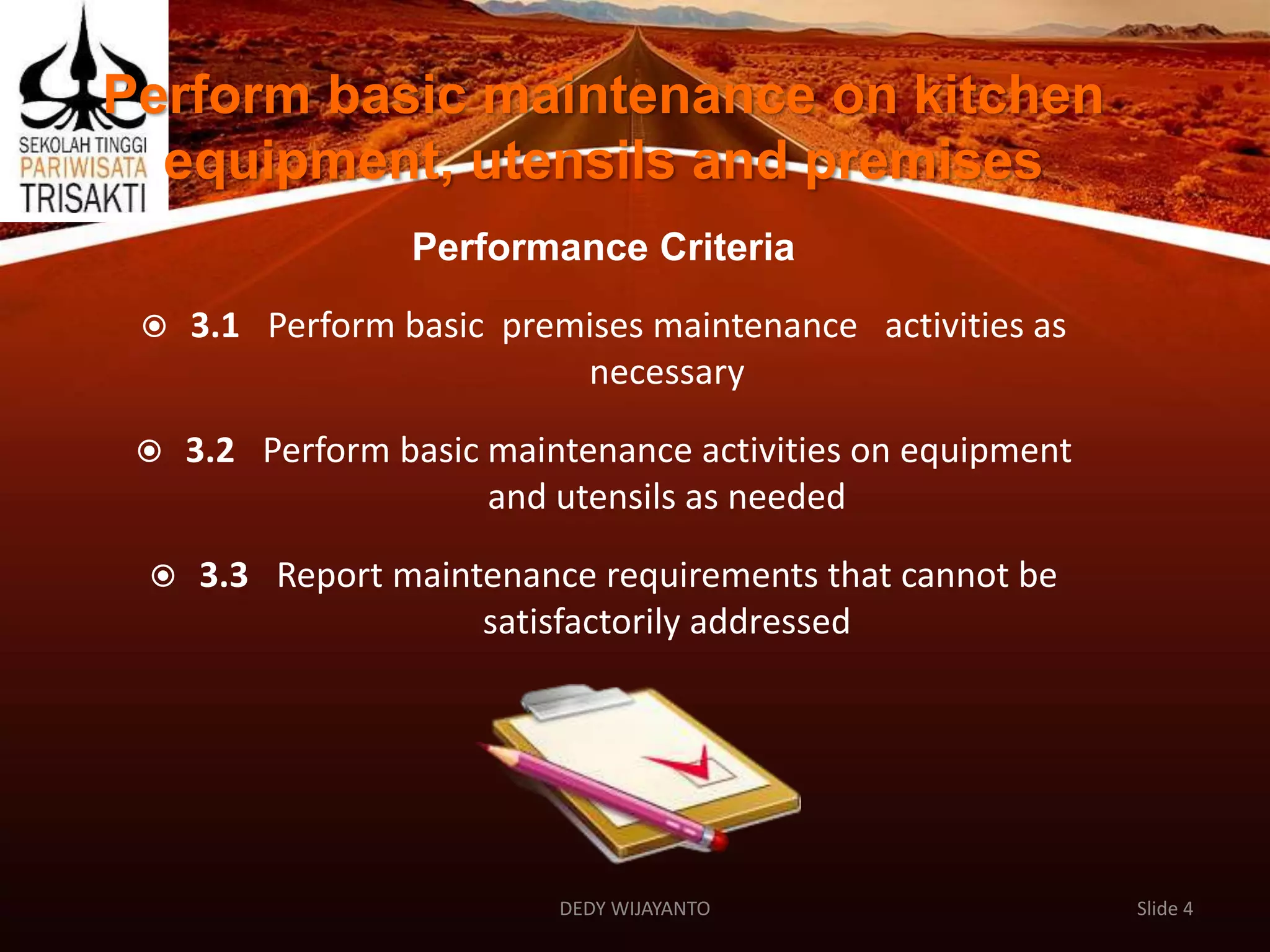 Part 2 clean and maintain kitchen equipment and utensils | PPTX