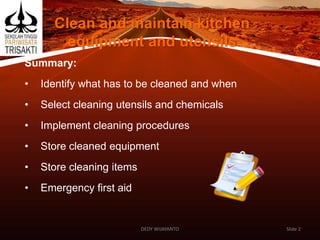 Part 2 clean and maintain kitchen equipment and utensils | PPTX