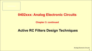 Active RC Filters Design Techniques | PPT