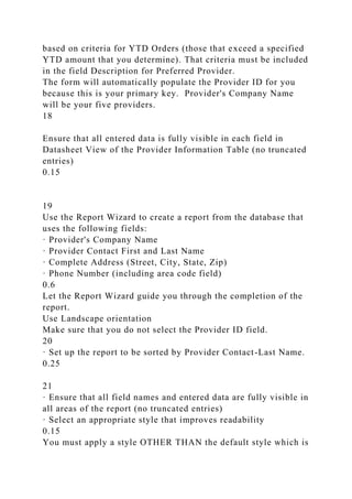 Part 2Provider Database (MS Access)For a review of the complete r.docx | Databases | Computer ...