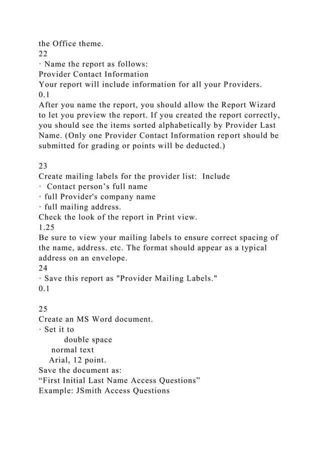 Part 2Provider Database (MS Access)For a review of the complete r.docx | Databases | Computer ...