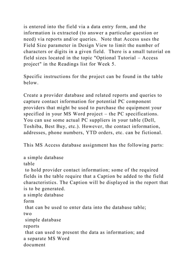 Part 2Provider Database (MS Access)Use the project descriptio.docx