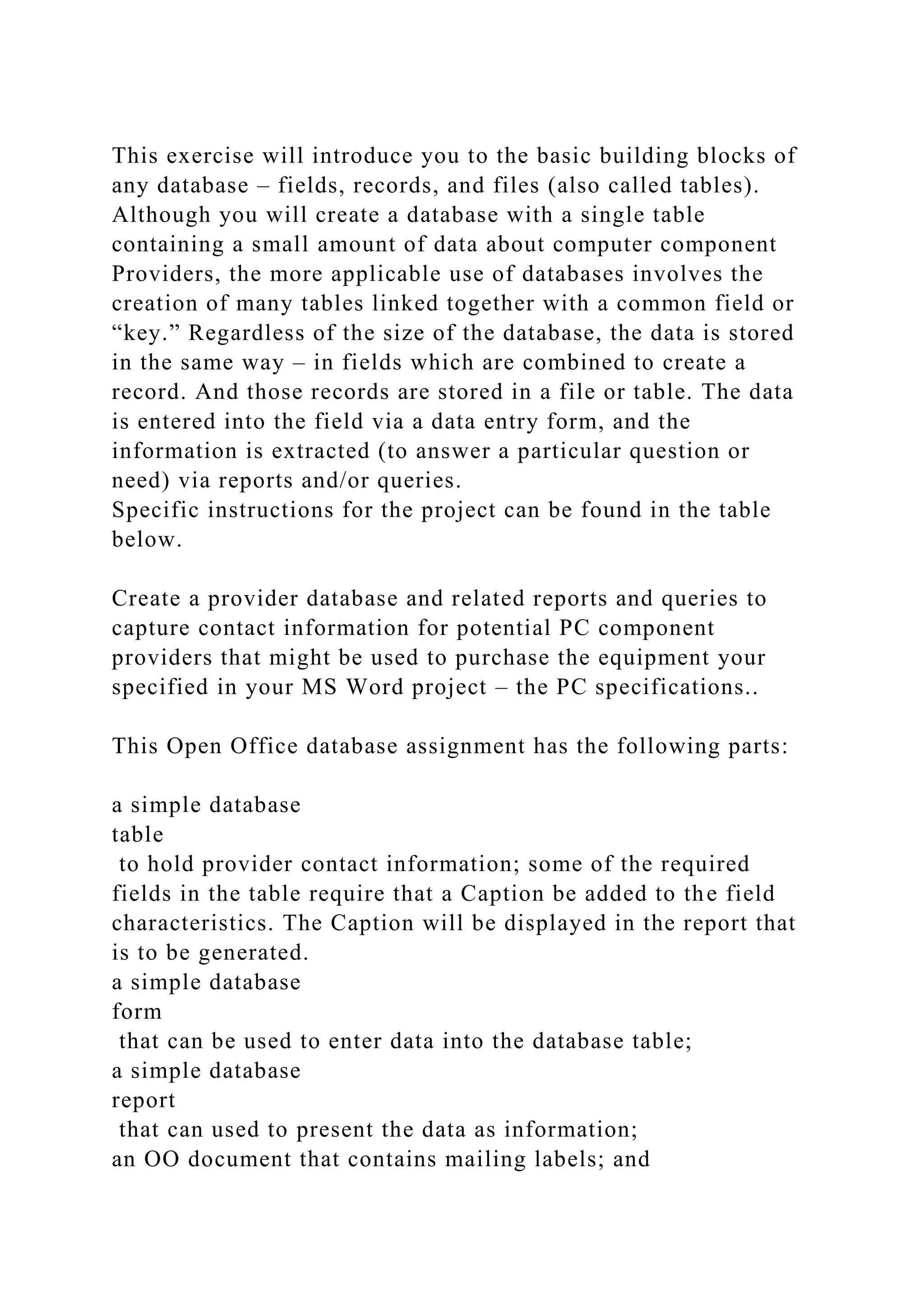 Part 2Provider Database (Open Office Database)Use the project.docx | Databases | Computer ...