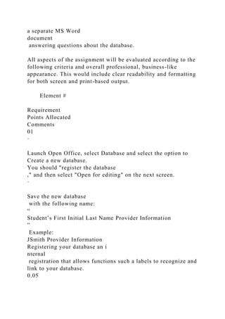 Part 2Provider Database (Open Office Database)Use the project.docx | Databases | Computer ...