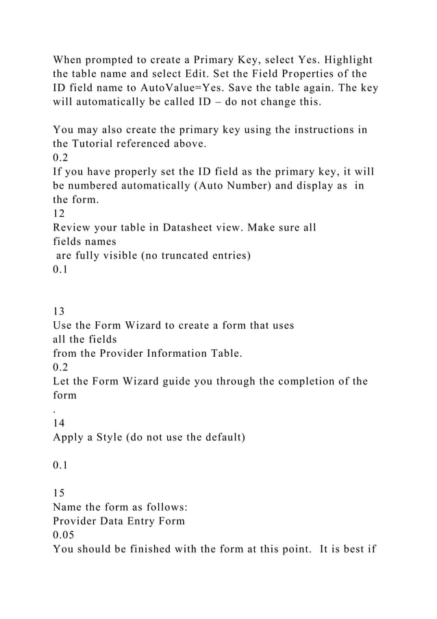 Part 2Provider Database (Open Office Database)Use the project.docx